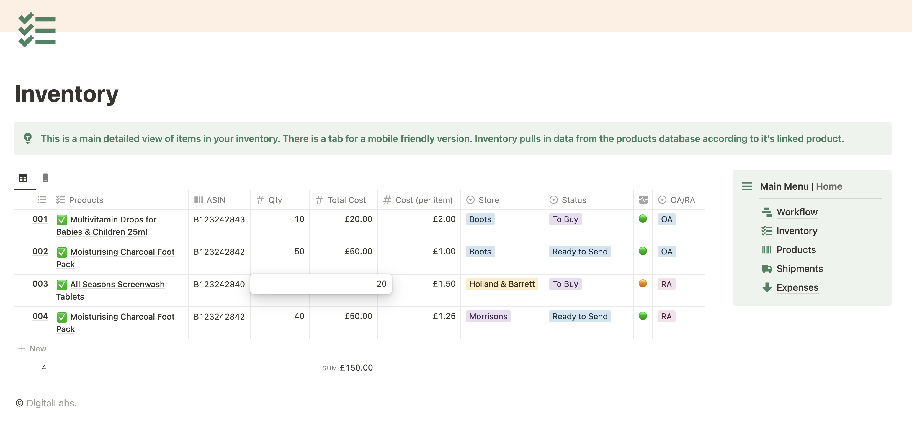 Amazon FBA Inventory Management Template [Starter Pack]