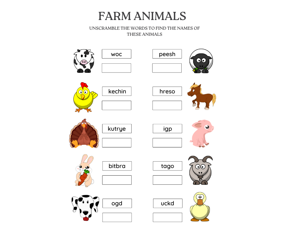 FARM ANIMALS - UNSCRAMBLE