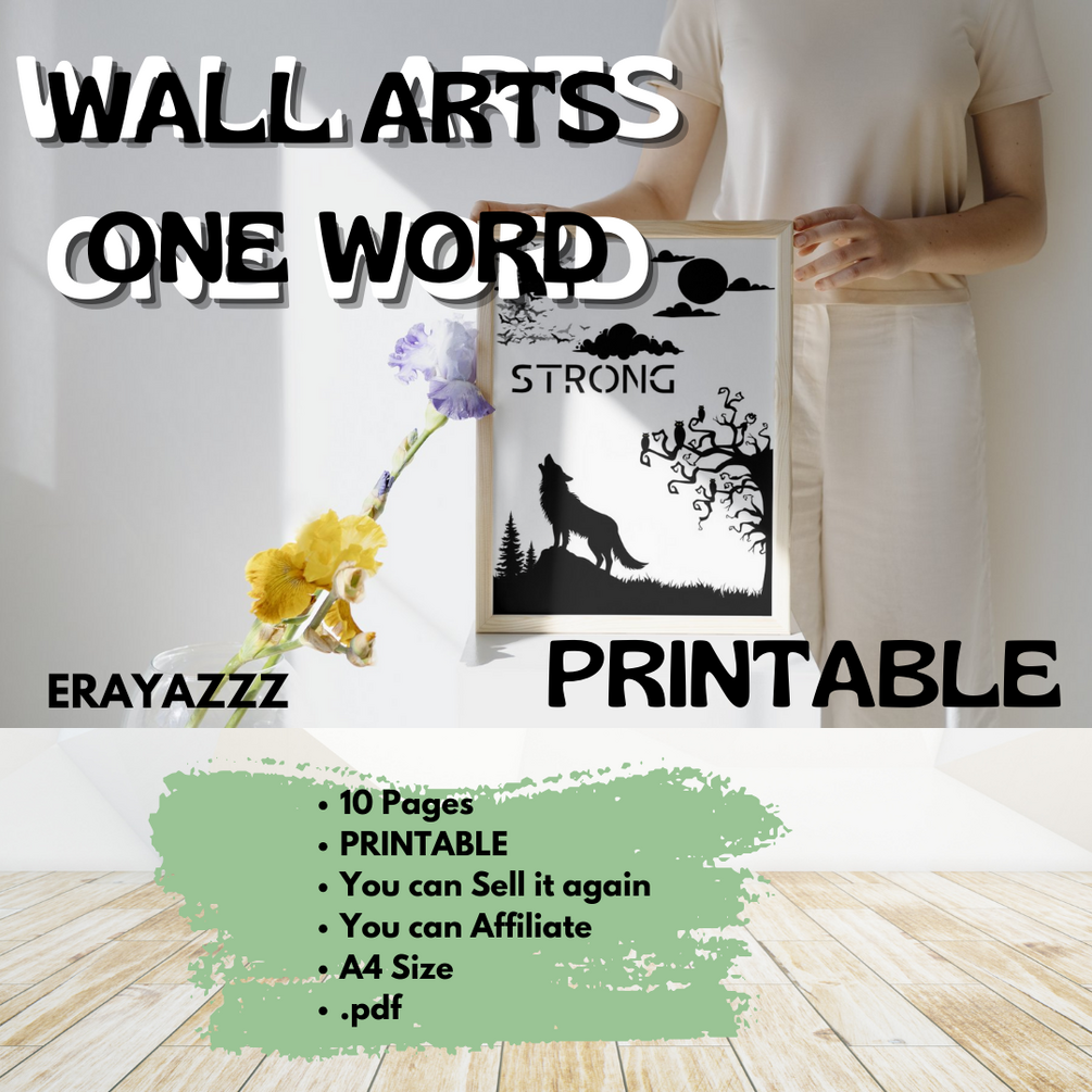WALL ART DECORATION PREMIUM PRINTABLE A4 BLACK AND WHITE ONE WORD WITH ...