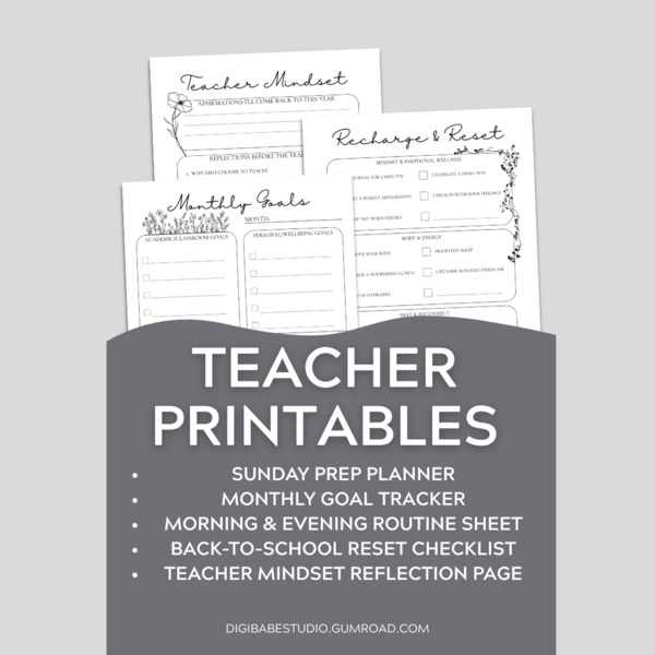 Minimalist Floral Teacher Printables | Black & White Planning Set