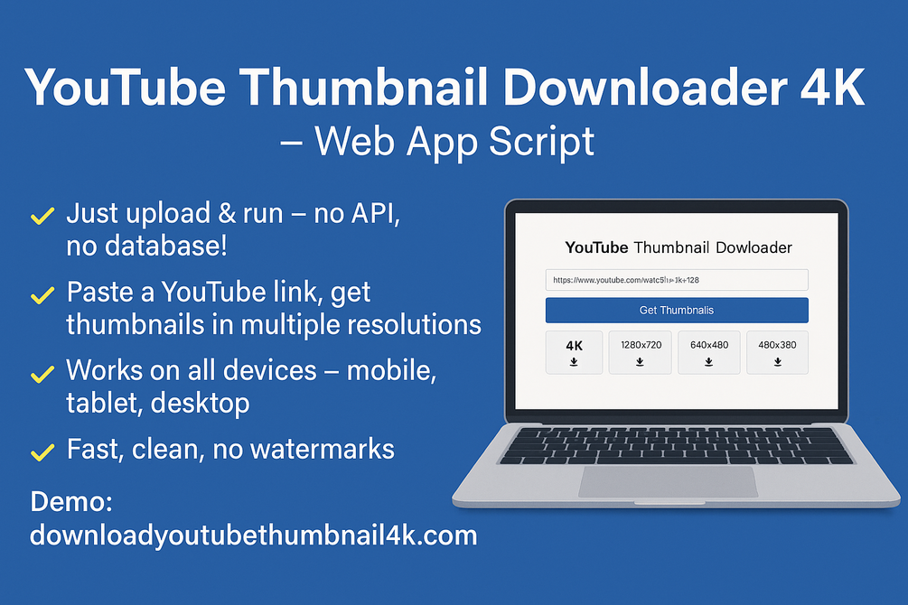 YouTube Videos Thumbnail Downloader 4K – Web App Script