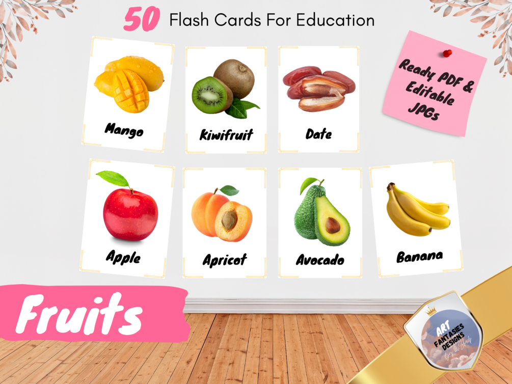 FRUITS (Real Pictures) • 50 Editable Montessori Cards • Fruit ...