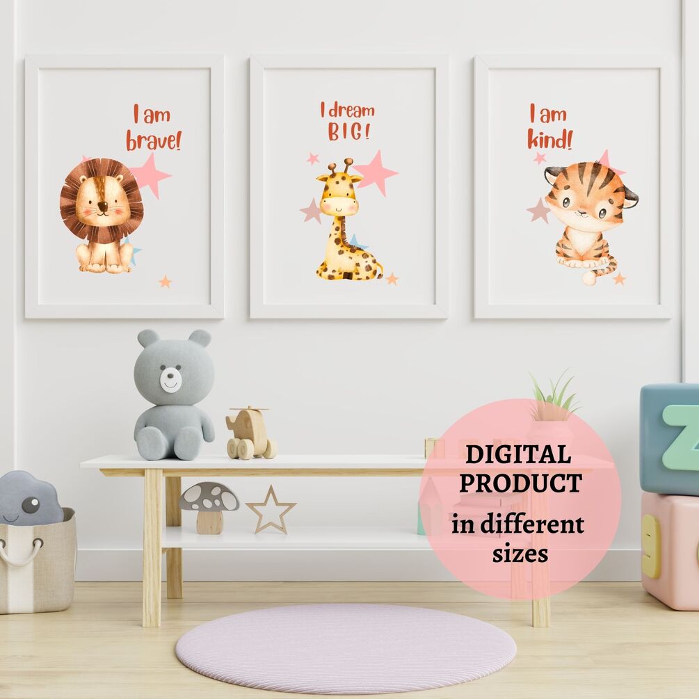 Printable Wallart for kids - Safari Animals with Positive Affirmations ...