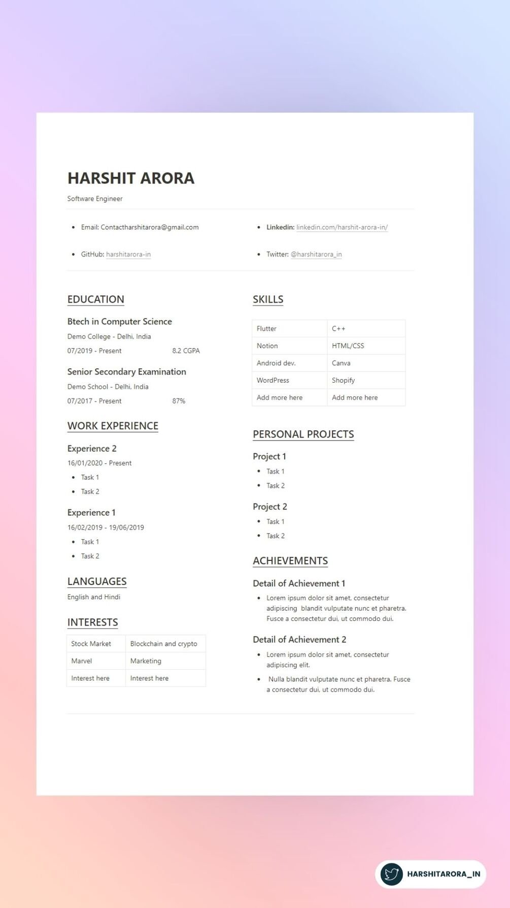 Resume Notion Template