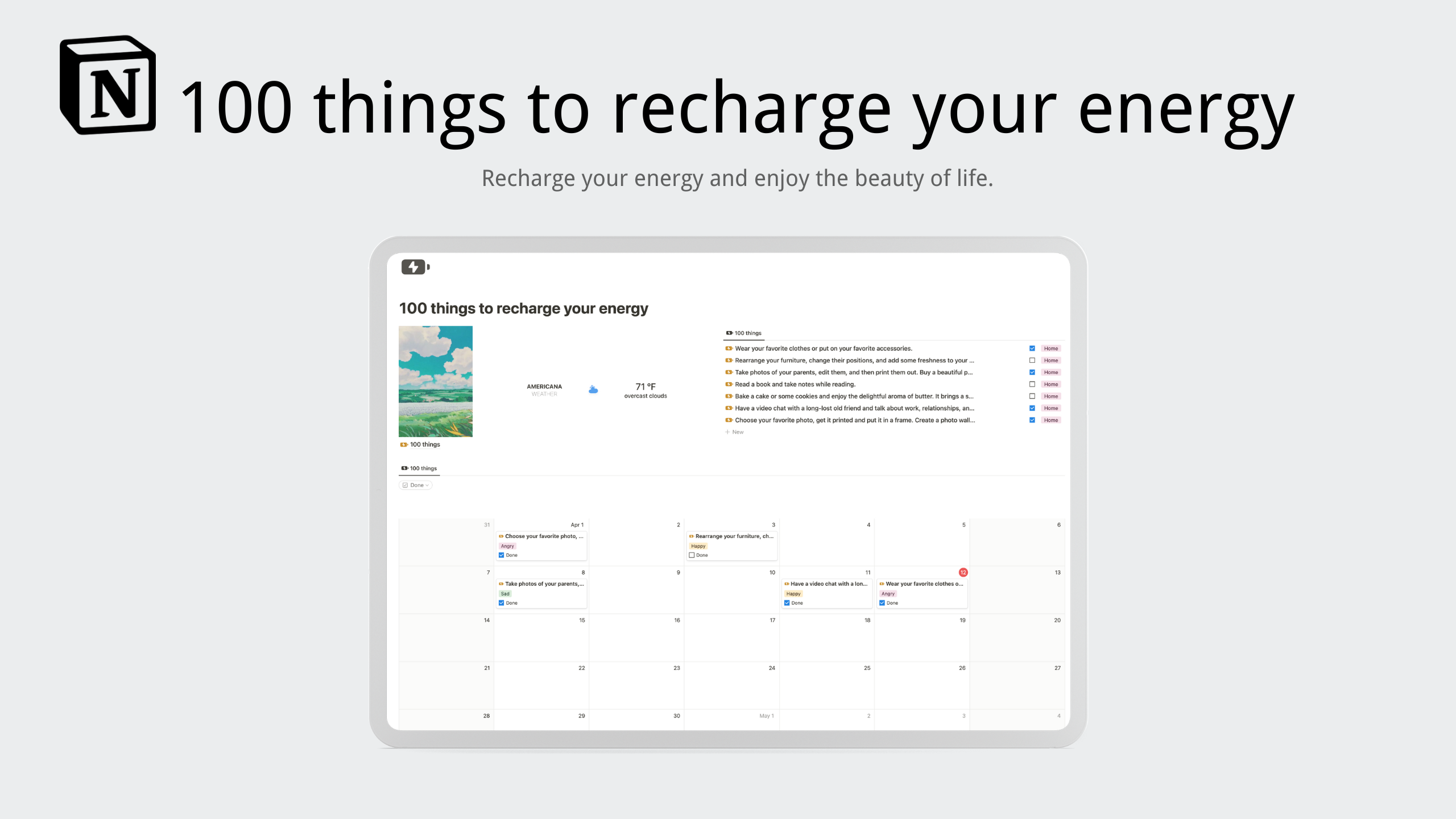 Recharge your energy - Notion Template
