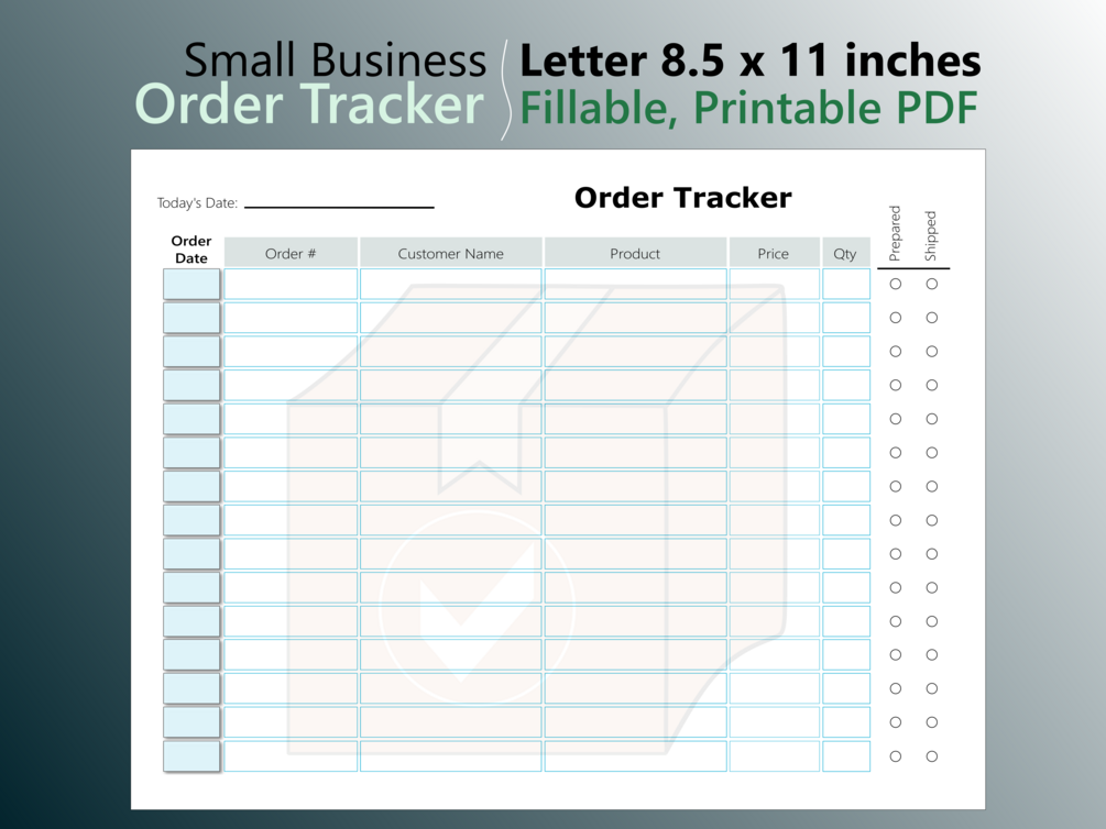Order Tracker Form for Small Business - Letter 8.5 x 11 inch - Fillable ...
