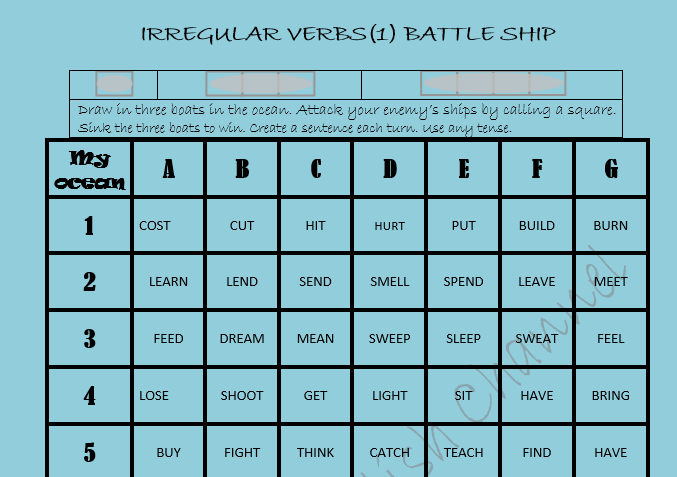 IRREGULAR VERBS BATTLE SHIP