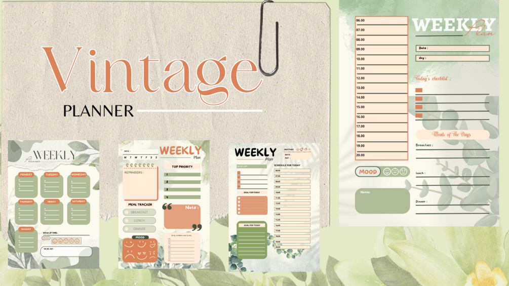 GREEN VINTAGE PLANNER AESTHETIC