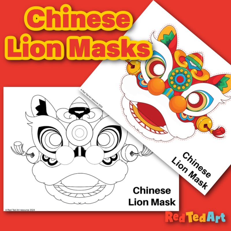 Chinese Lion Masks Printables x2