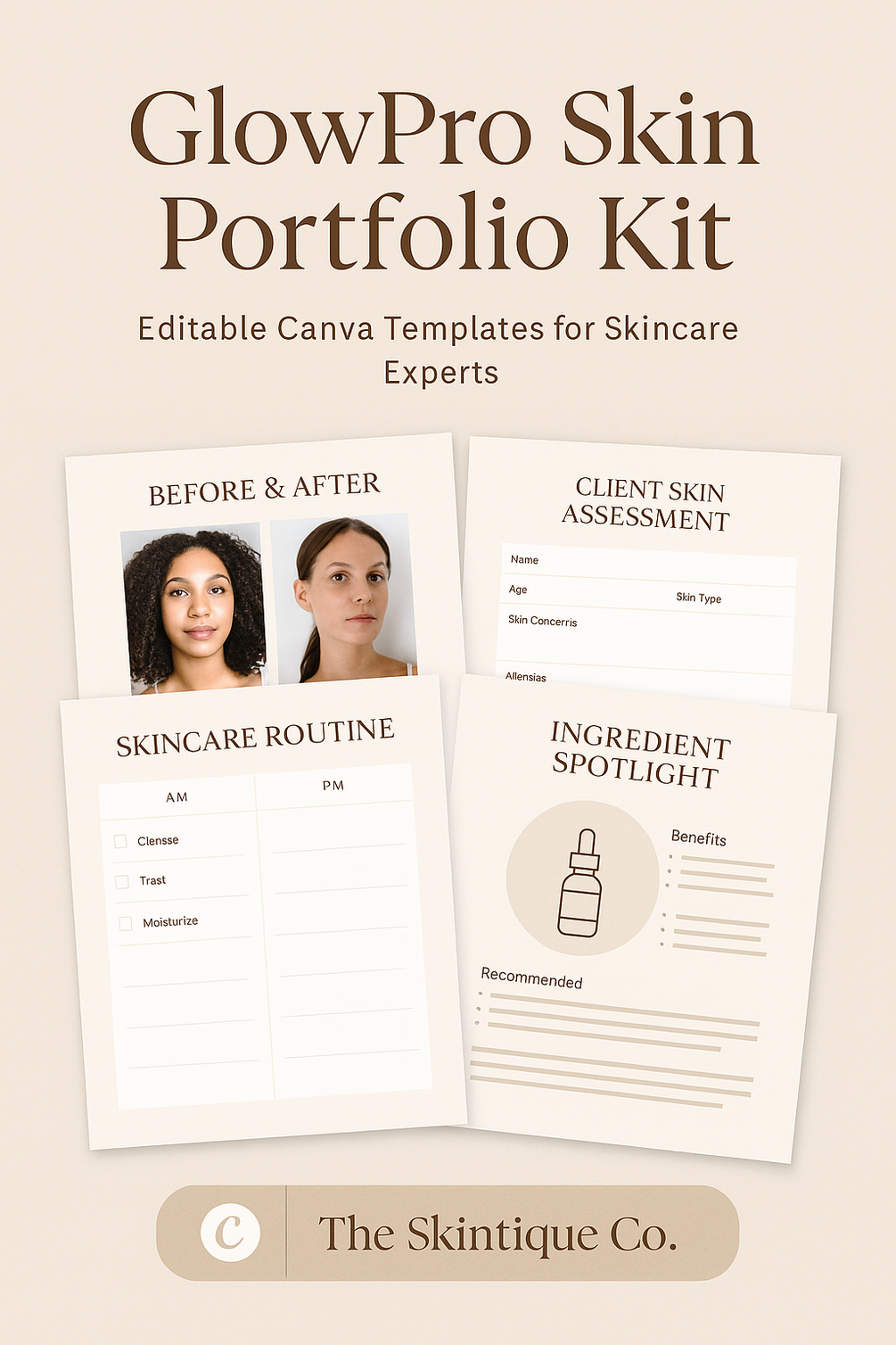 GlowPro Skin Portfolio Kit – Editable Canva Templates for Skincare Pros