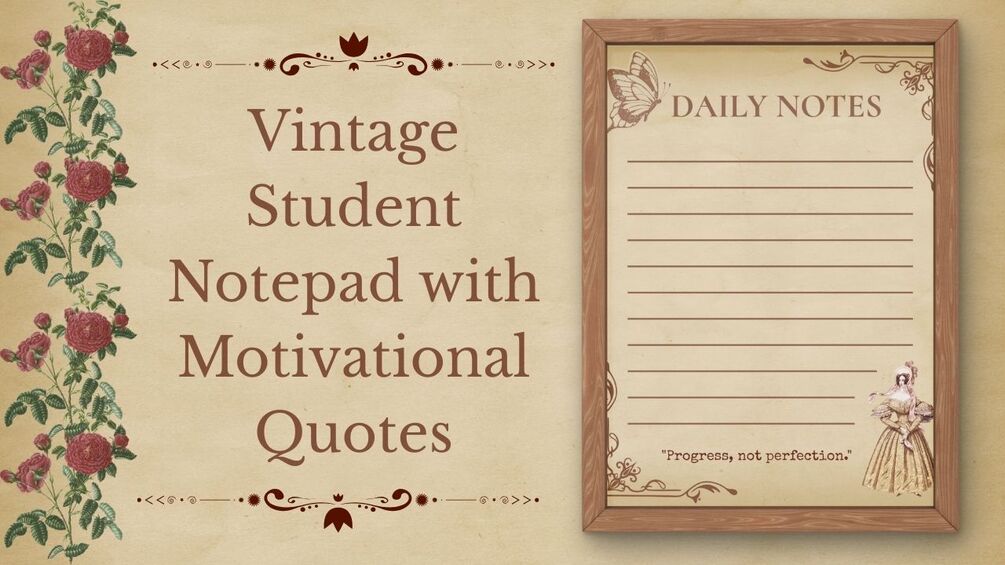 Vintage Student Notepad with Motivational Quotes (Printable PDF)