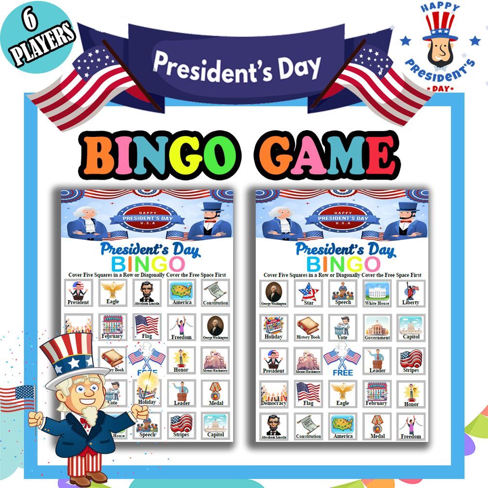 President's Day Bingo Game Engaging Activitiy Fun for Kindergarten to 4th