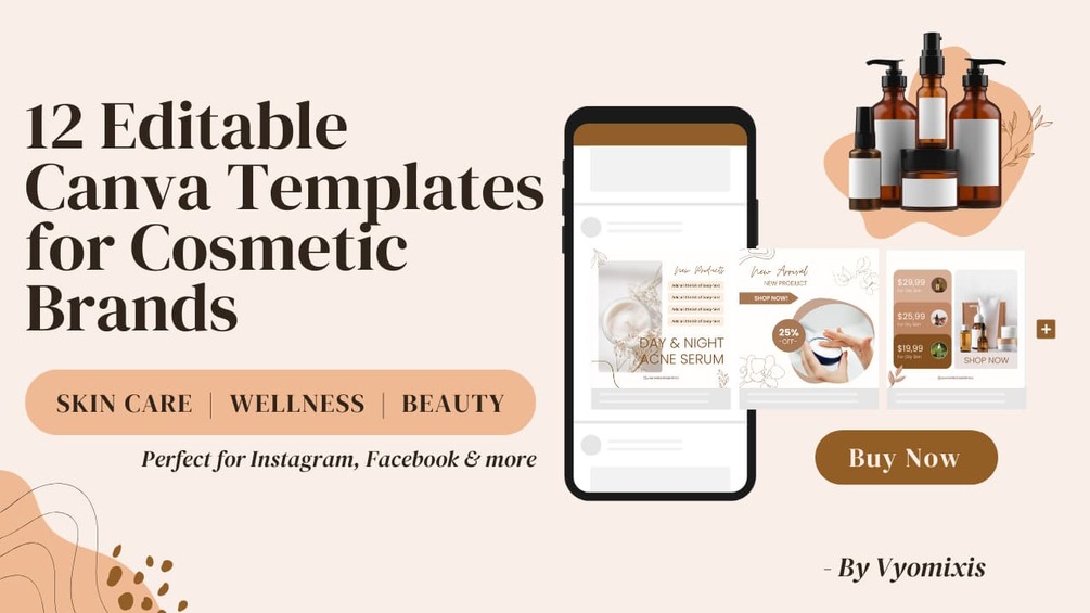 12 Editable Cosmetic Social Media Canva Templates: Skincare & Beauty Pack