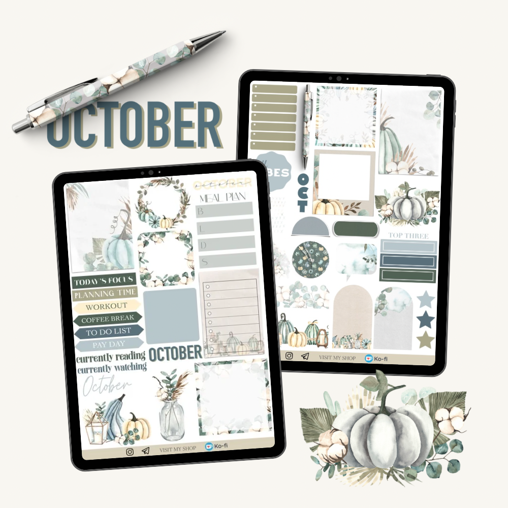 Cold October stickers, GoodNotes & PNG