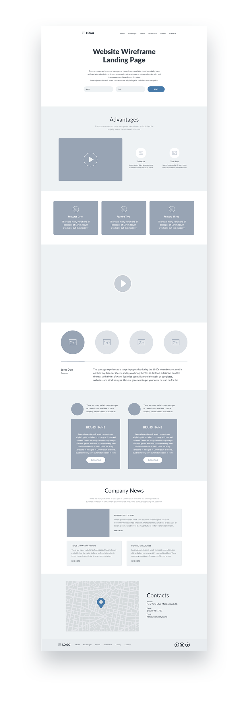Landing Page Wireframe #49 (Light and Dark theme)