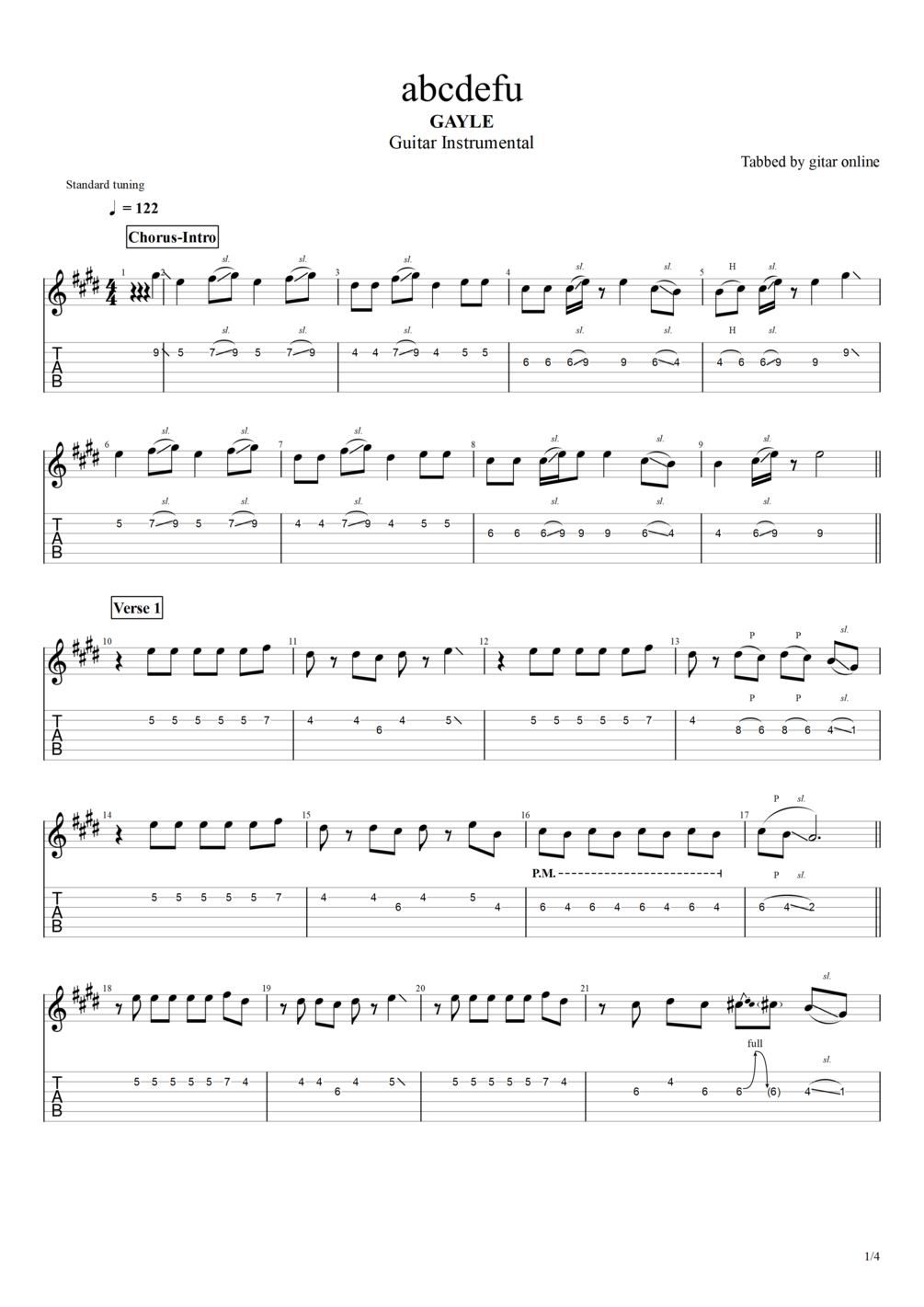 TAB. abcdefu - Gayle (Guitar Instrumental)