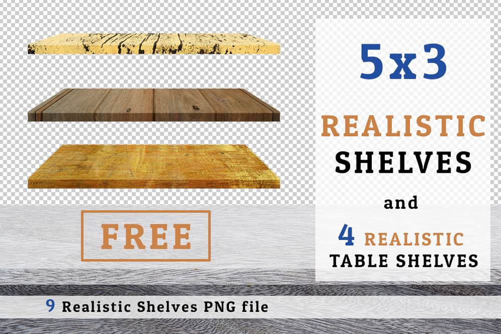 Freebie 9 PNG Realistic Shelves & Table Set 4