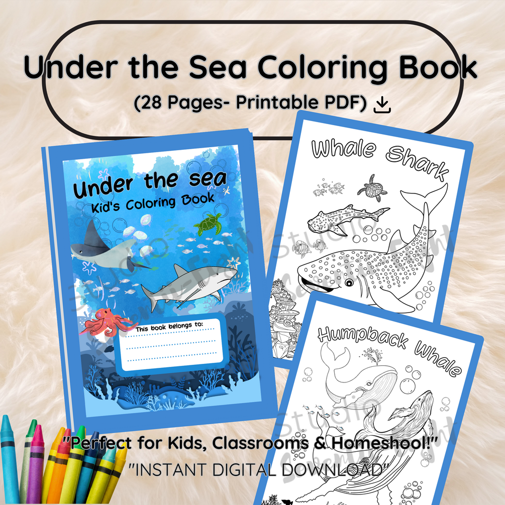 Under the Sea Coloring Book- 28 Printable Pages (PDF)