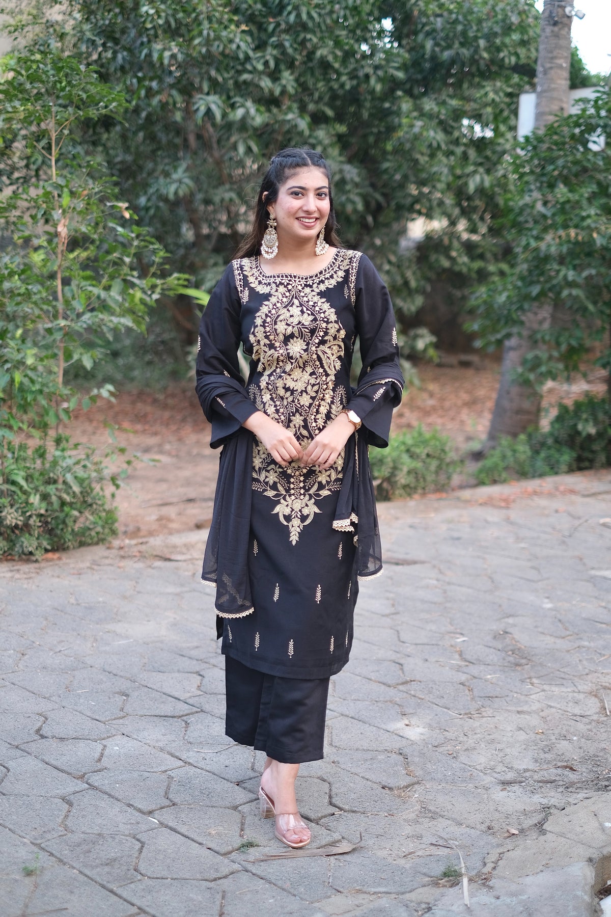 Black Pakistani Zari Work Suit Set #1432