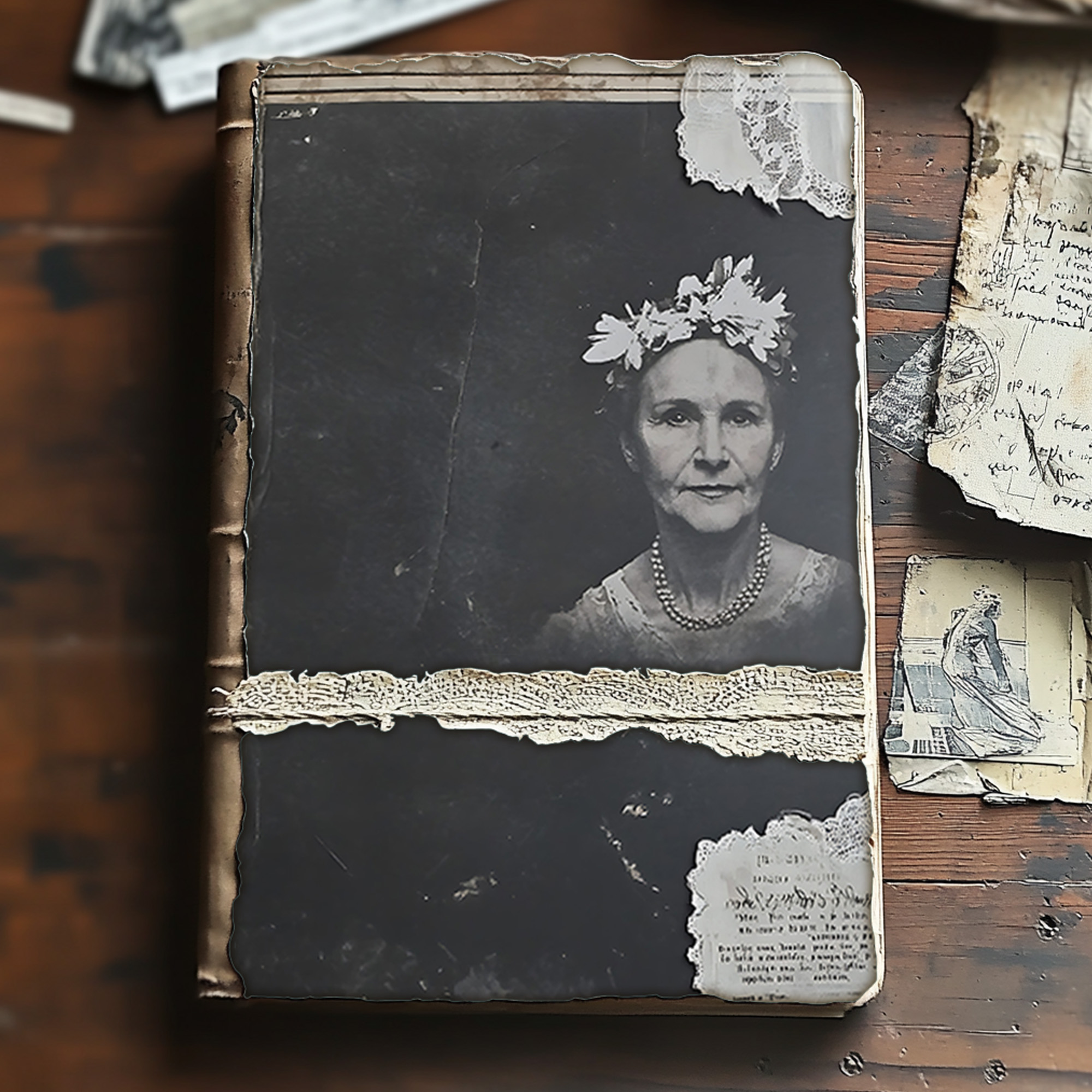 18 pc Lady Portrait with Flower and Layered Ephemera on Black Printable ...