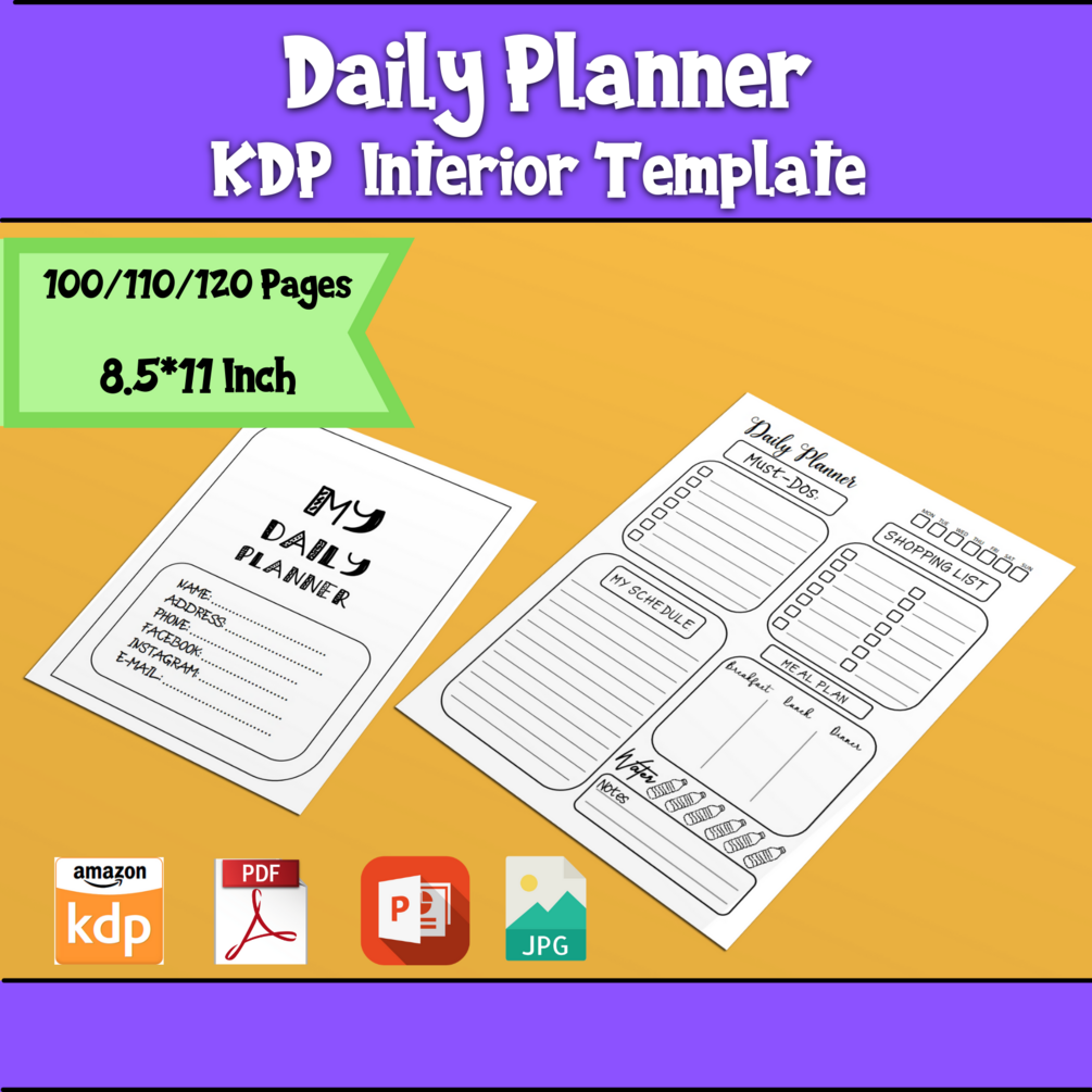 Daily Planner KDP Interior Template 100/110/120 Pages 8.5*11 Inch