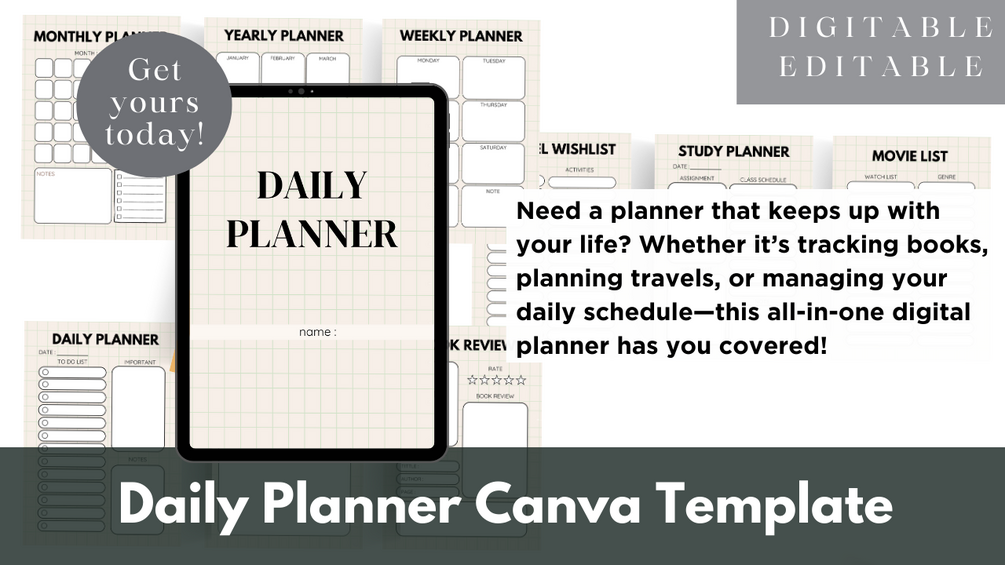 Daily Planner | Digitable | Editable | Canva Template