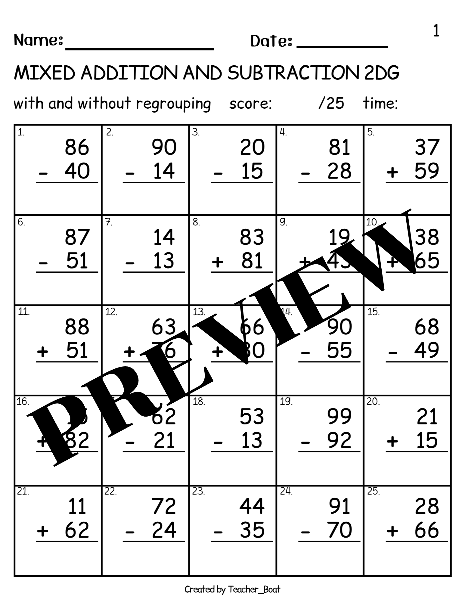 2-Digit Mixed Addition and Subtraction Worksheets - With and Without ...