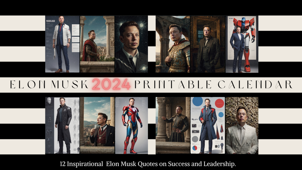 Elon Musk 2024 Monthly Printable Calendar | 12 pages