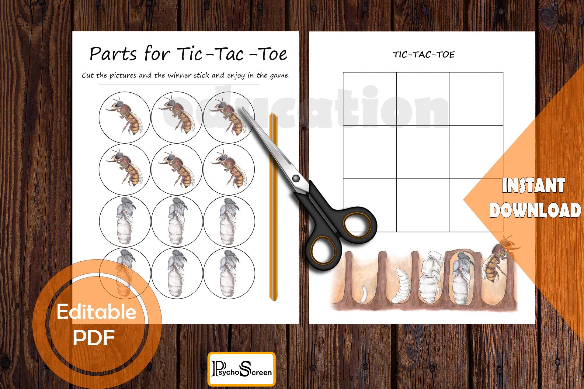 HONEY BEE Anatomy, Life cycle & Spin wheel, Body parts, Watercolor print