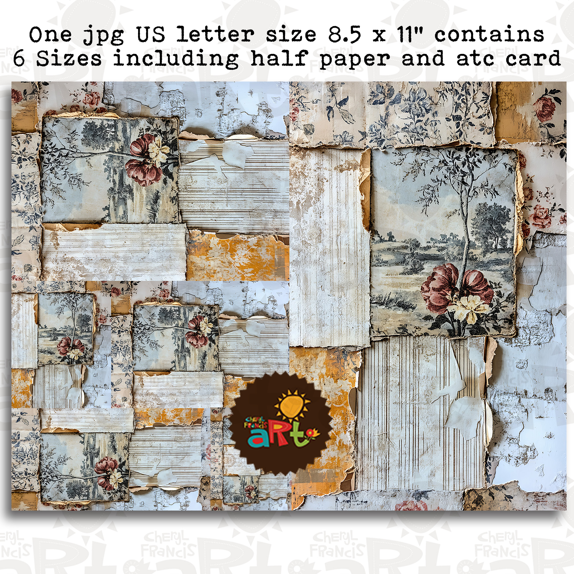 Patchwork with Landscape No.118 Printable Junk Journal Half Paper for ...
