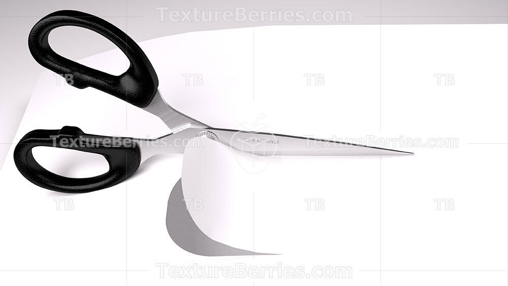 Scissors cutting white paper. 3D rendering