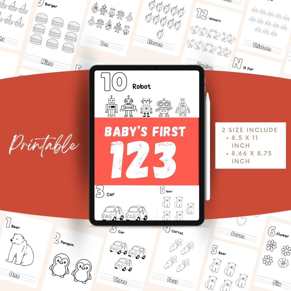 Baby’s First 123 Coloring Book – 20 Fun Pages with Animals, Food & More ...
