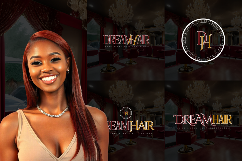 Luxury Red & Gold Premade Hair Logo, Beauty Logo, Hair Bundles Extensions Logo, Premade Business ...