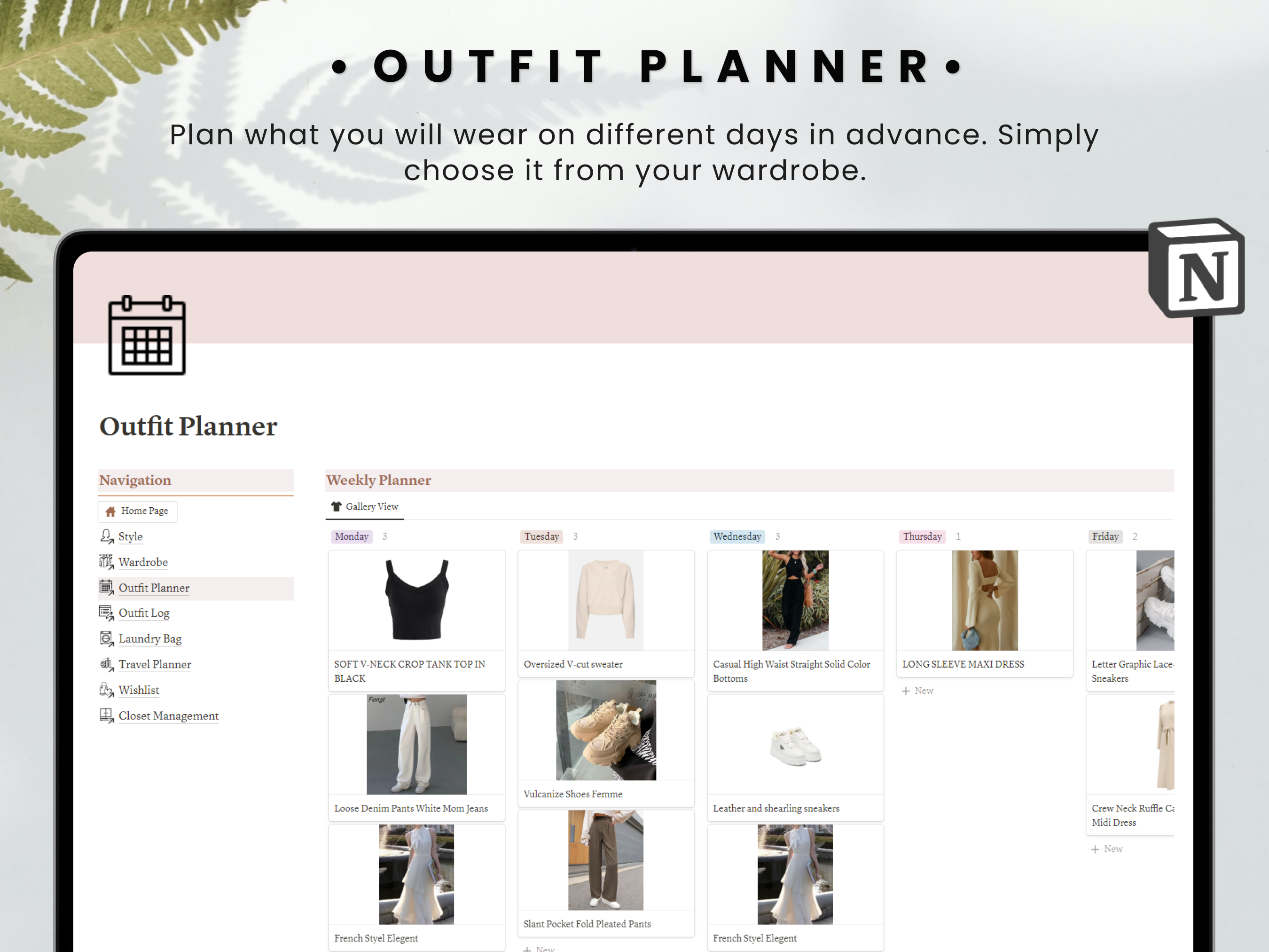 Notion Template Wardrobe Manager & Outfit Planner: Aesthetic Notion ...