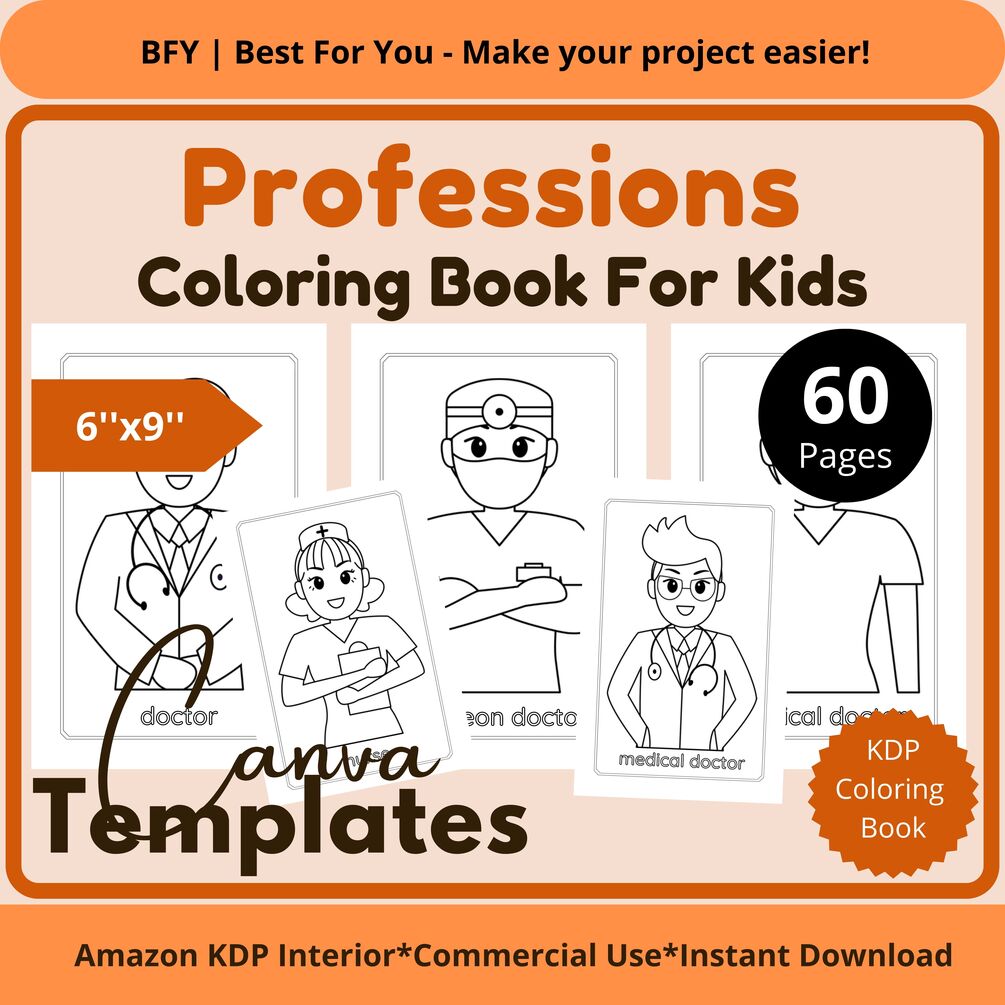 Professions Coloring Pages For Kids | Amazon KDP Interior 6''x9'' 60 ...