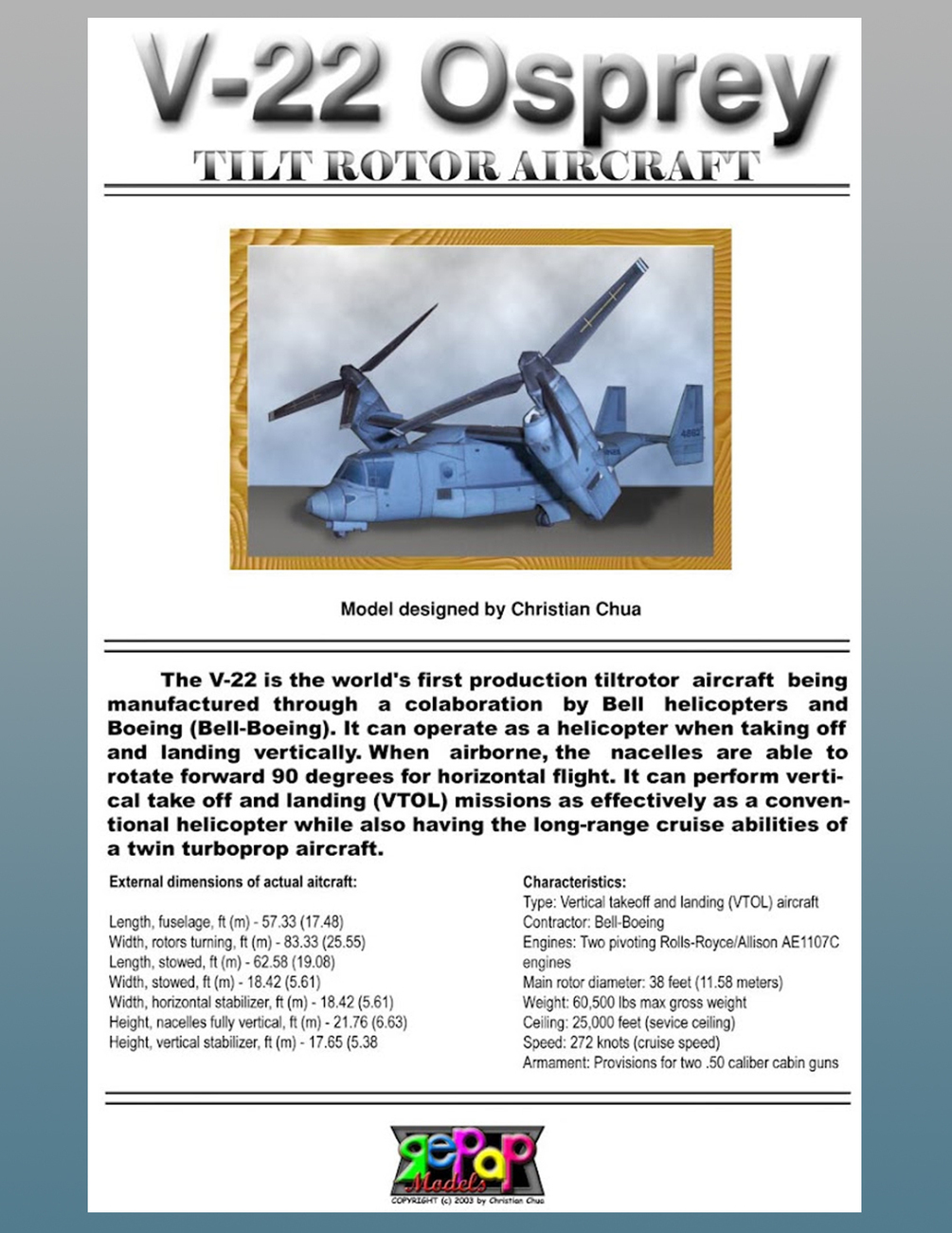 V-22 Ospery Tilt Rotor Aircraft paper model