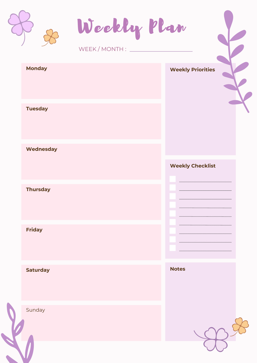 One-Page Weekly Planner | Minimalist Printable to Stay Organized at a ...