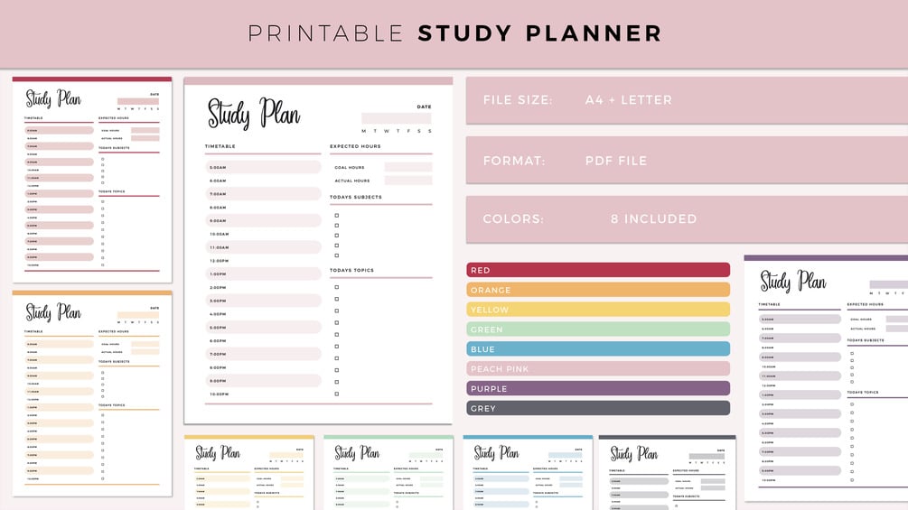 Printable Study Planner | School and College Planner Inserts | A4 and ...