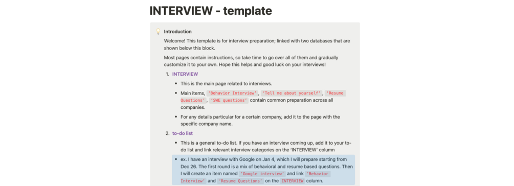Interview Prep Notion Template that leads you to Silicon Valley