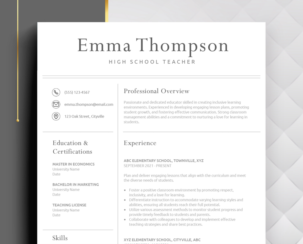 Teacher Resume Template with 3 Cover Letters, CV Template