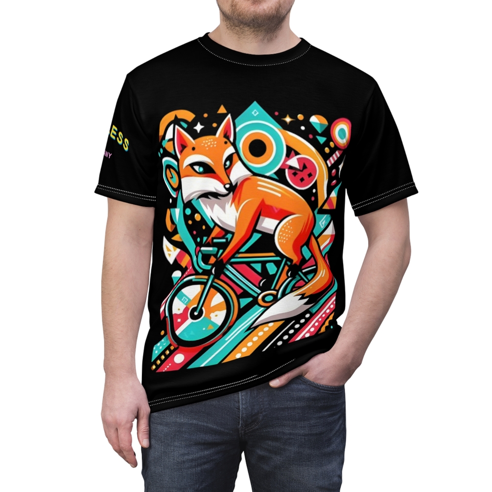 Unisex Cut & Sew Tee (AOP)(Fox on cycle design)