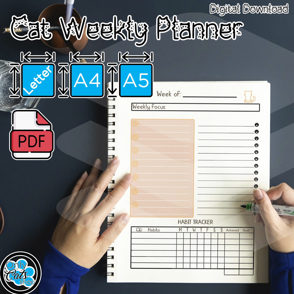 Orange Daily-Weekly Planner for Cats lovers organization 😻 Simple ...