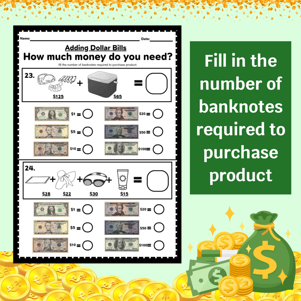 Summer Life Skills Money and Math - Counting Money - Adding Dollar ...