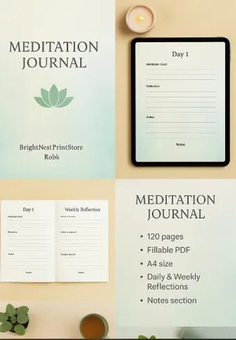 Meditation Journal (120 Pages, Hyperlinked & Fillable PDF)