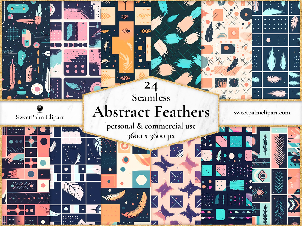 24 JPG Seamless Abstract Feathers Digital Pattern, Colorful Calming ...
