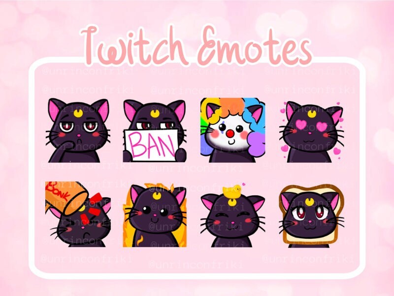 Luna Sailor Moon Emote Pack 2 | Kawaii Luna Chibi Cat for Twitch or ...
