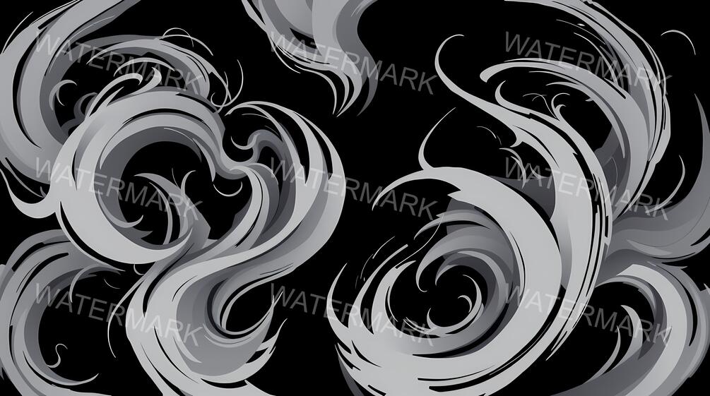 A monochromatic abstract composition featuring swirling, chaotic forms ...