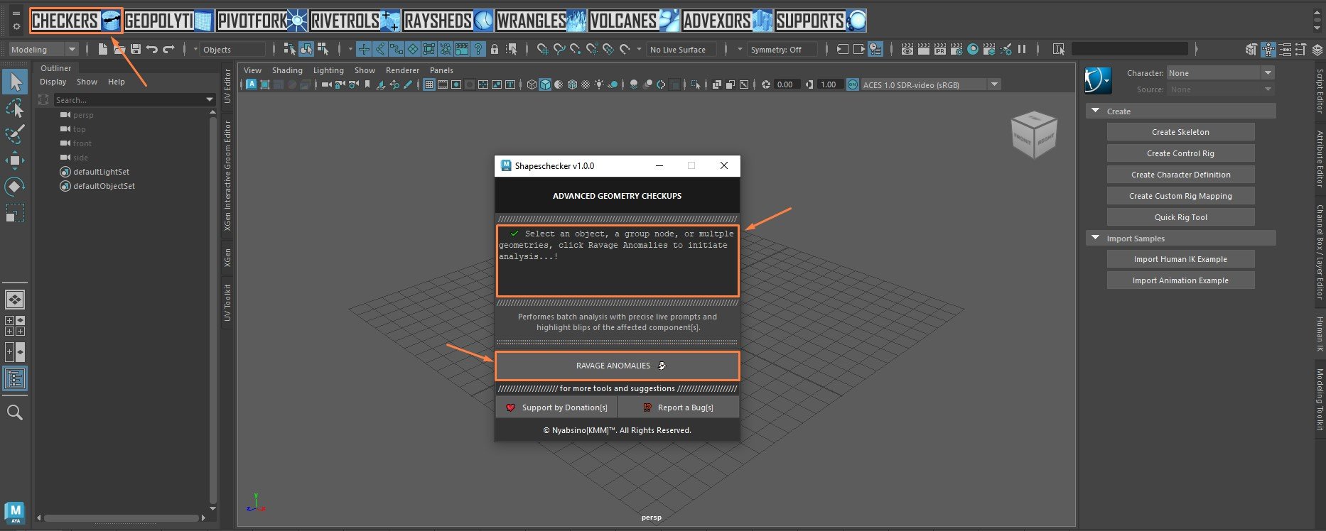 Shapeschecker—Advanced Geometry Analysis and Errors Resolution for Autodesk Maya