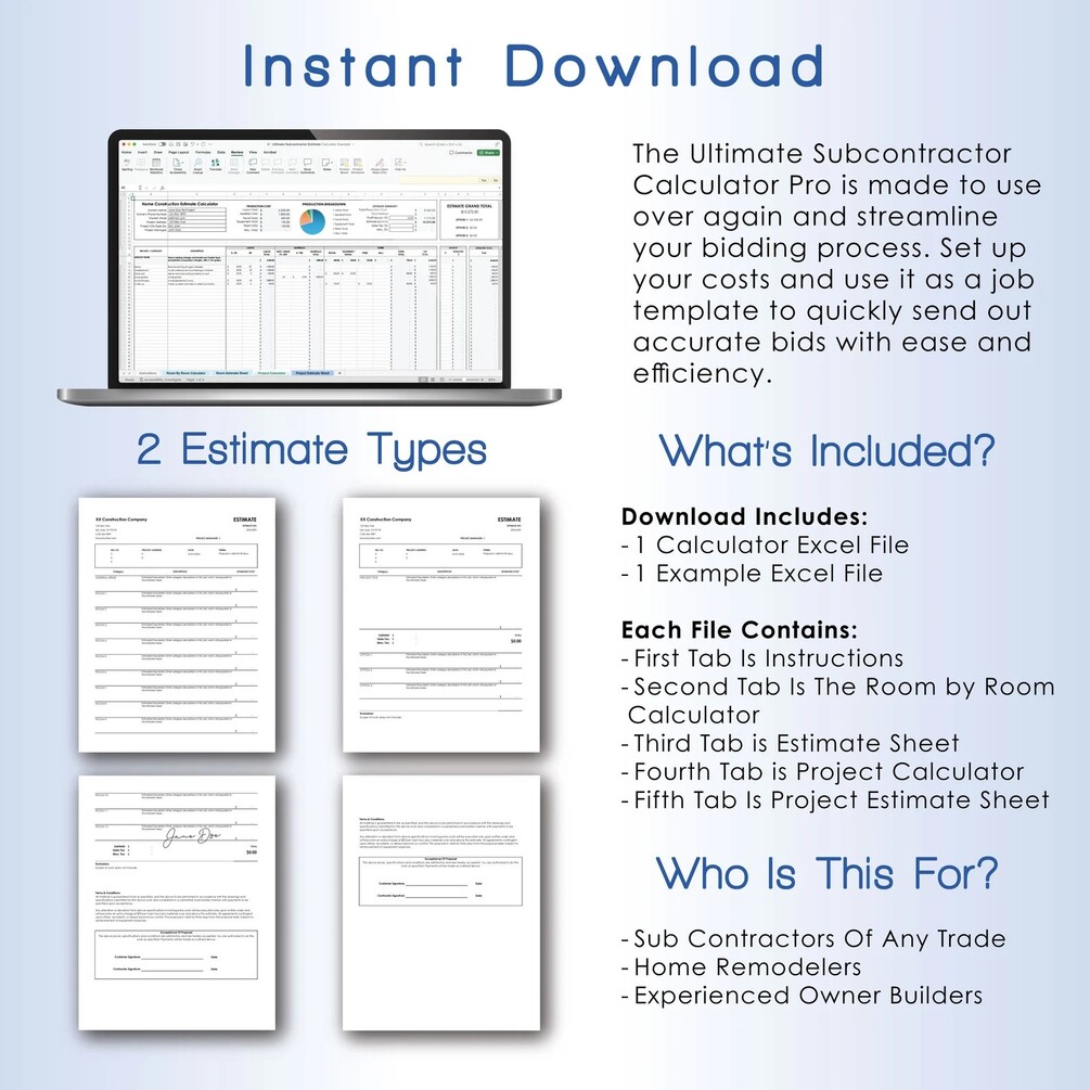 Construction Estimate Calculator - for Subcontractors