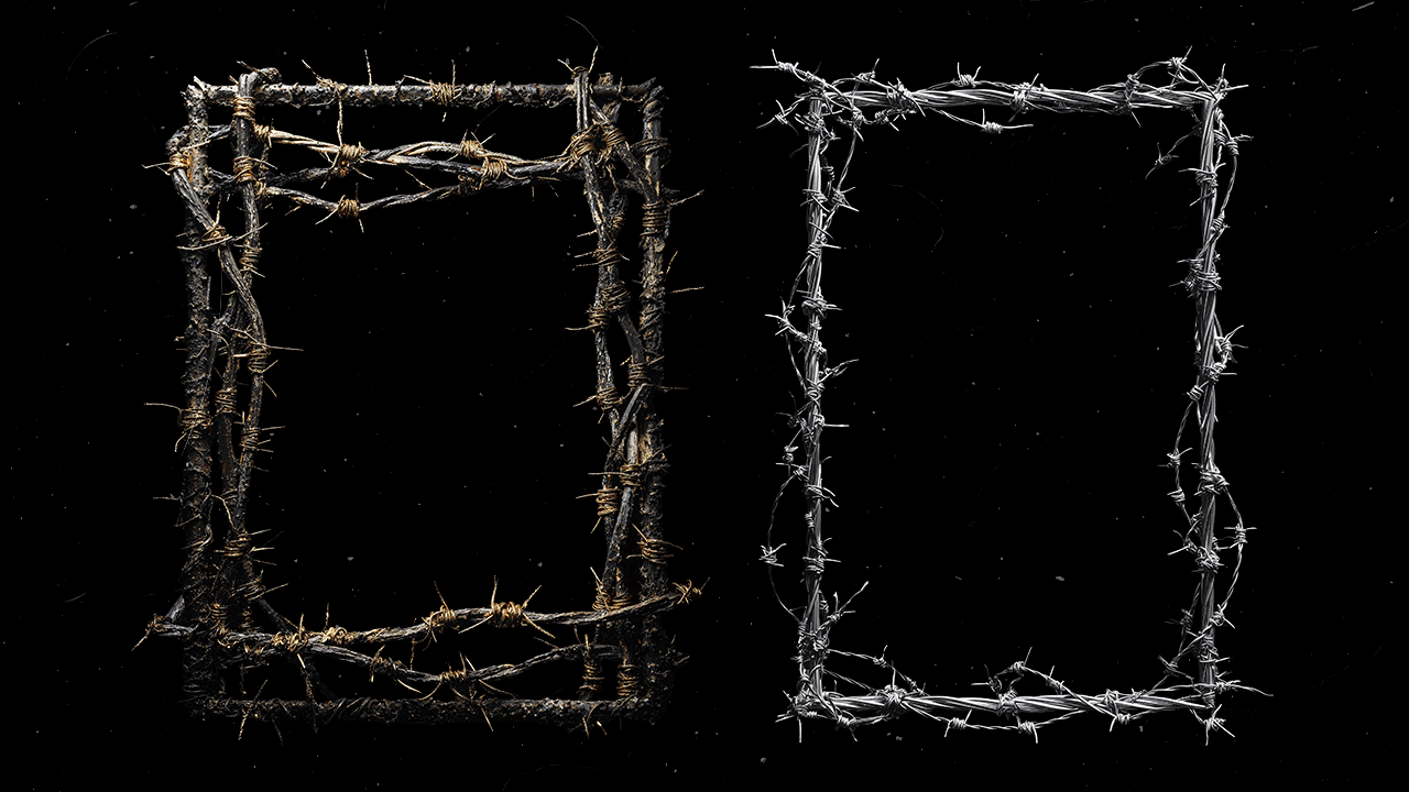 WIRED – 16 High-Res Barbed Wire Frame Overlays (JPG + Transparent PNG)